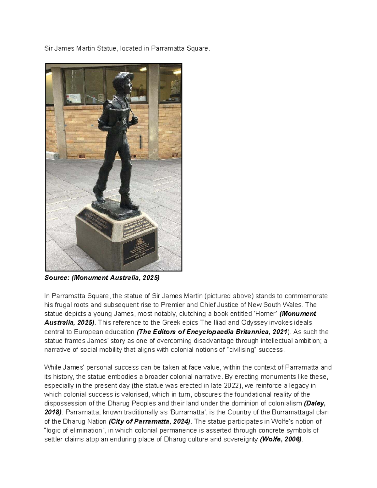 Blogpost 1 (WC 310): Analysis of Sir James Martin Statue in Parramatta ...