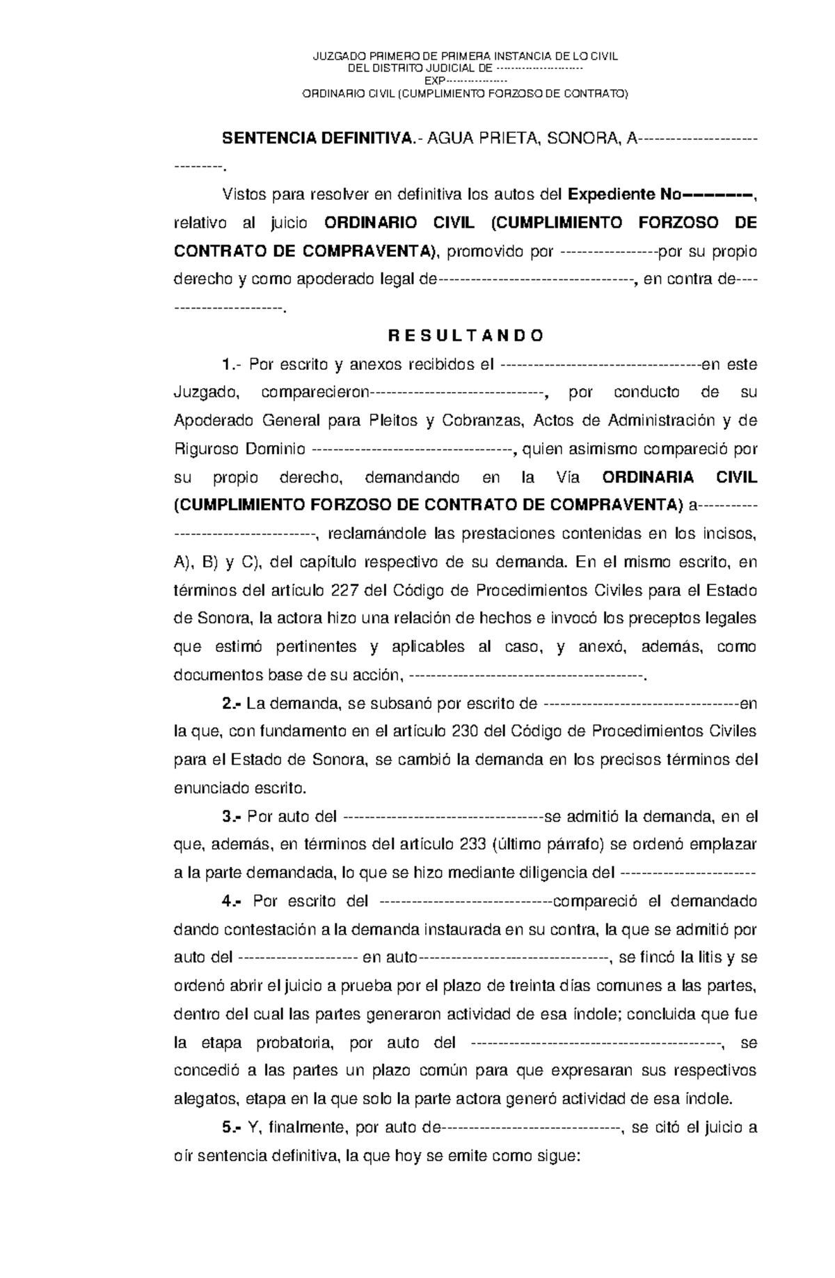 Sentencia Juicio Ordinario Civil APC 2 - JUZGADO PRIMERO DE PRIMERA ...