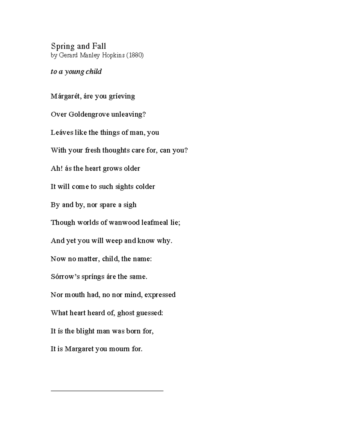 11+Spring and Fall: Analysis of Gerard Manley Hopkins' Poem - Studocu