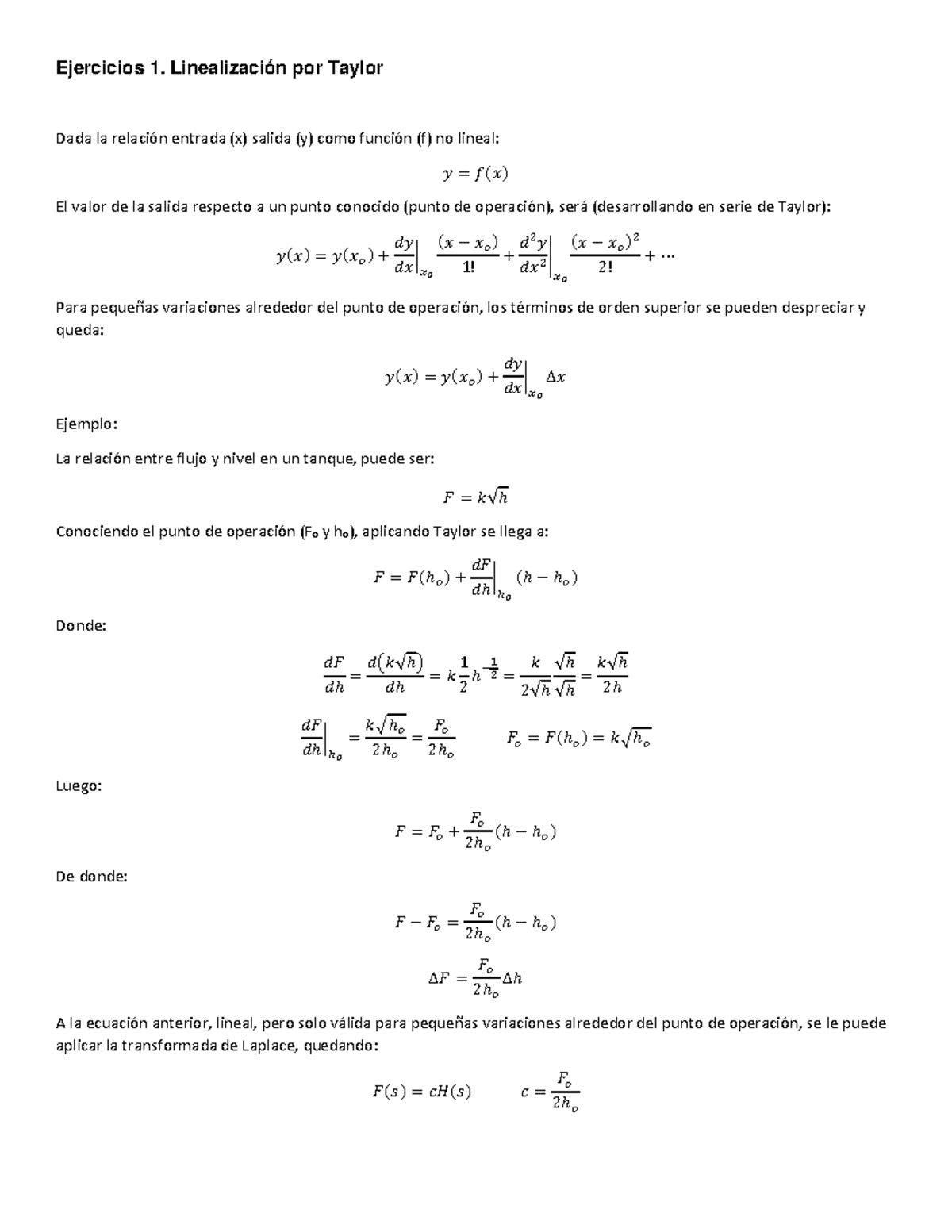 Ejercicios 1: Linealización de Funciones por Taylor - Math 101 - Studocu