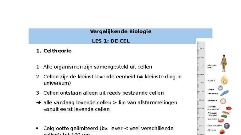 SV Biologie LES 1: Samenvatting van Celstructuur en Functies - Studocu