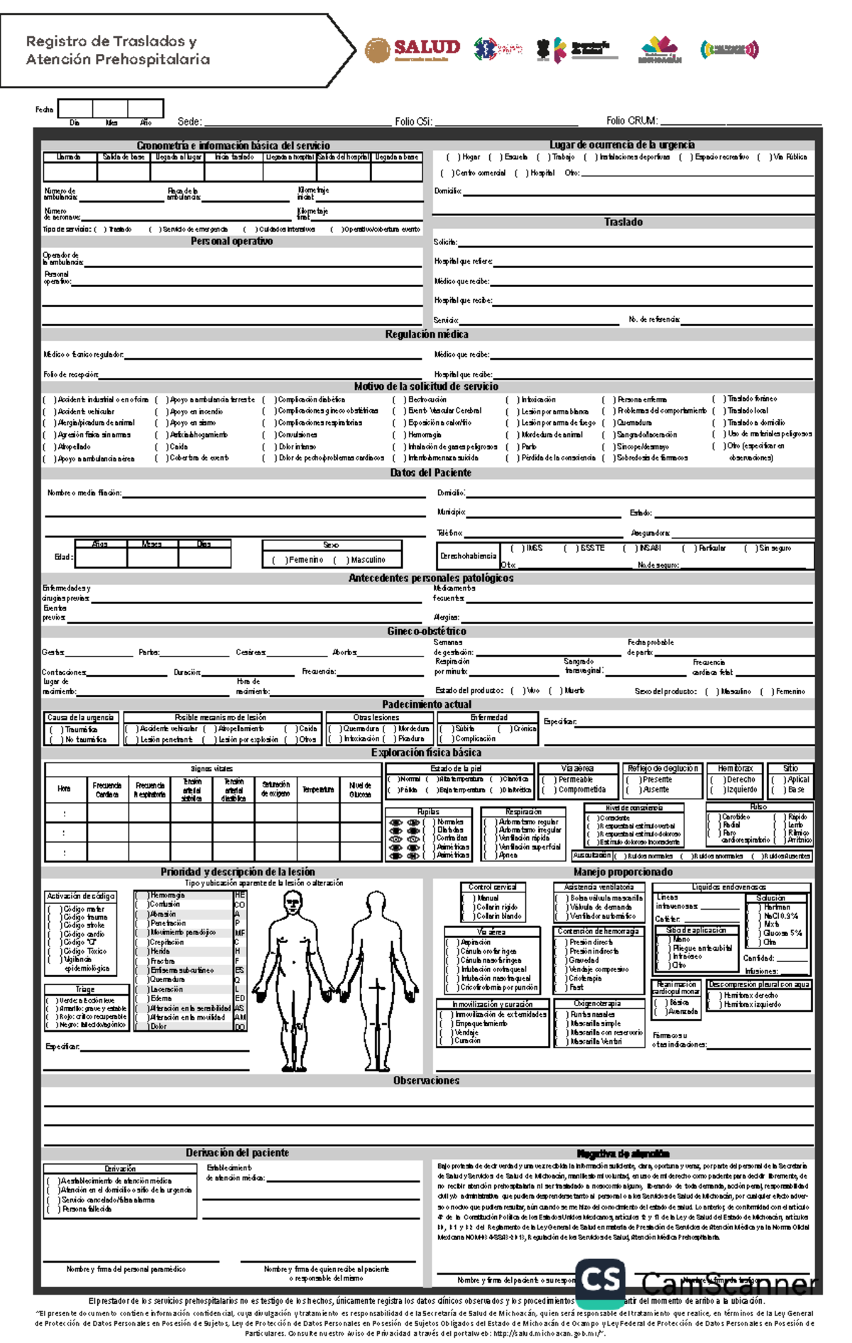 Formato de Registro de Traslado y Atención Prehospitalaria 2020 - Studocu