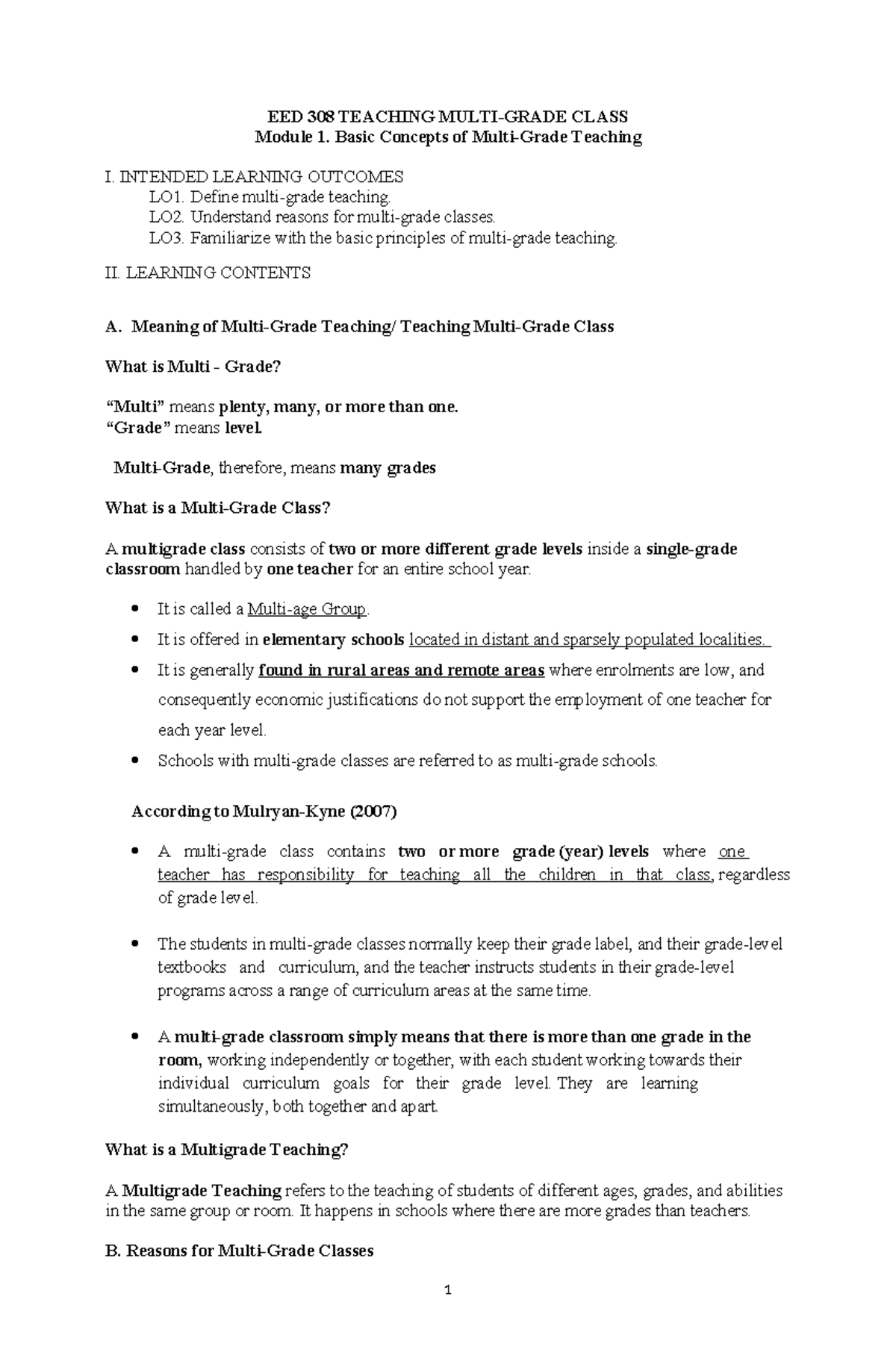 Module 1- EED 308 Teaching Multi - EED 308 TEACHING MULTI-GRADE CLASS ...