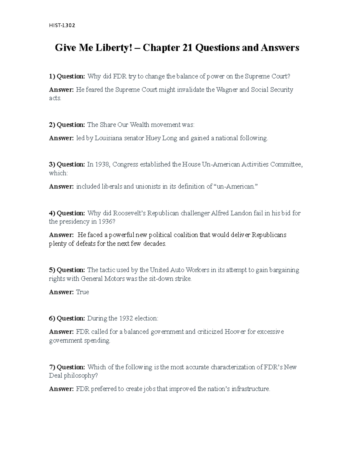 Chapter 21 Quiz - Give me liberty! Questions and Answers - HIST- Give ...