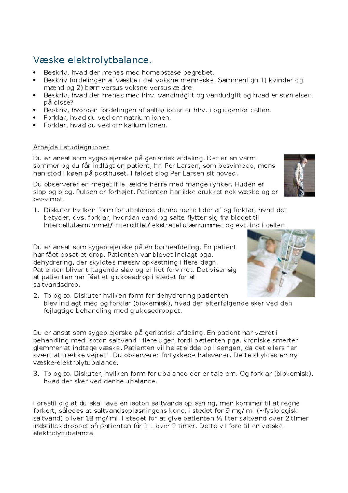 Case Study: Væskeelektrolytbalance og Homeostase (SYG101) - Studocu