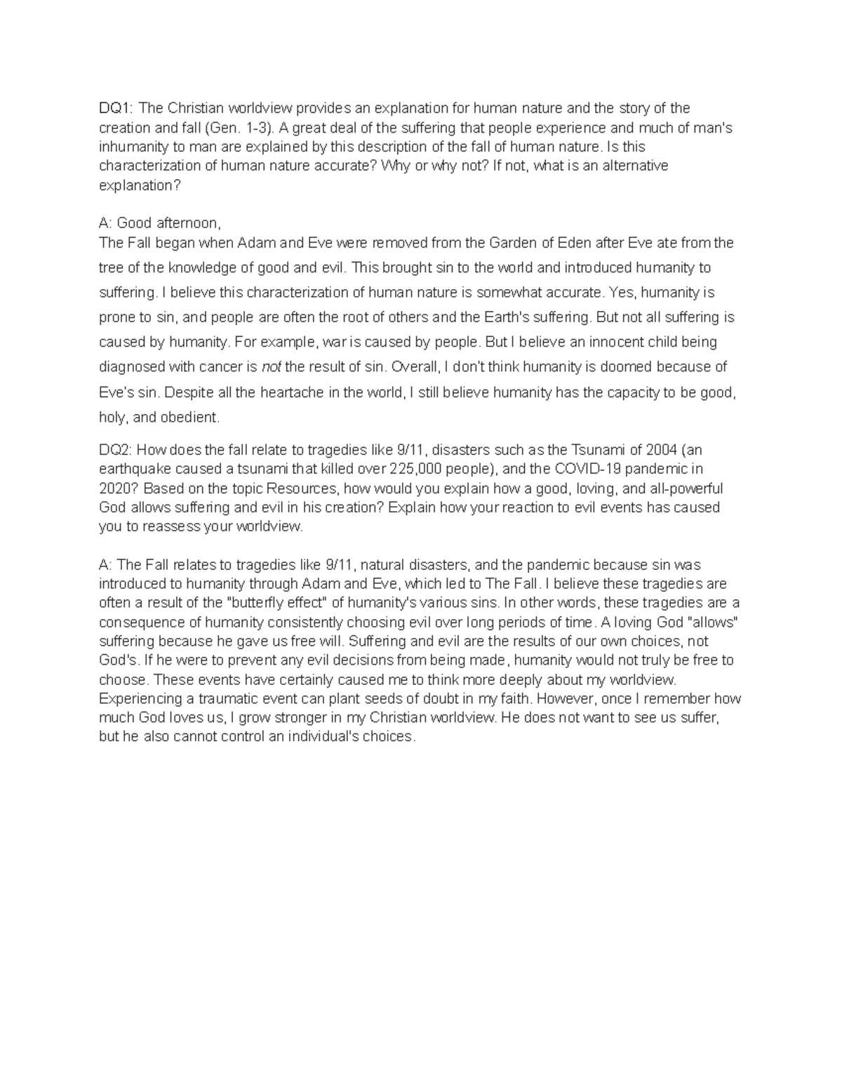 Christian World View Quiz 2 - Topic 2 Quiz What do Christians mean when ...