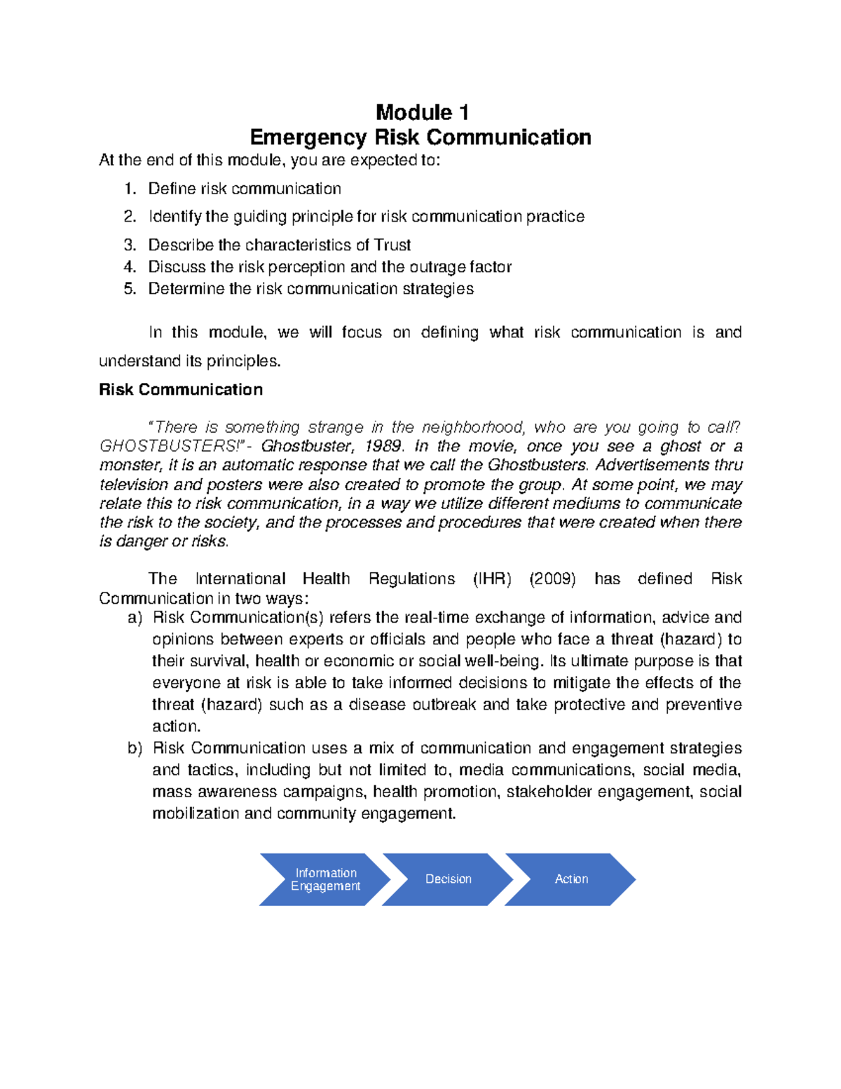 Module 1: Emergency Risk Communication Strategies and Principles - Studocu