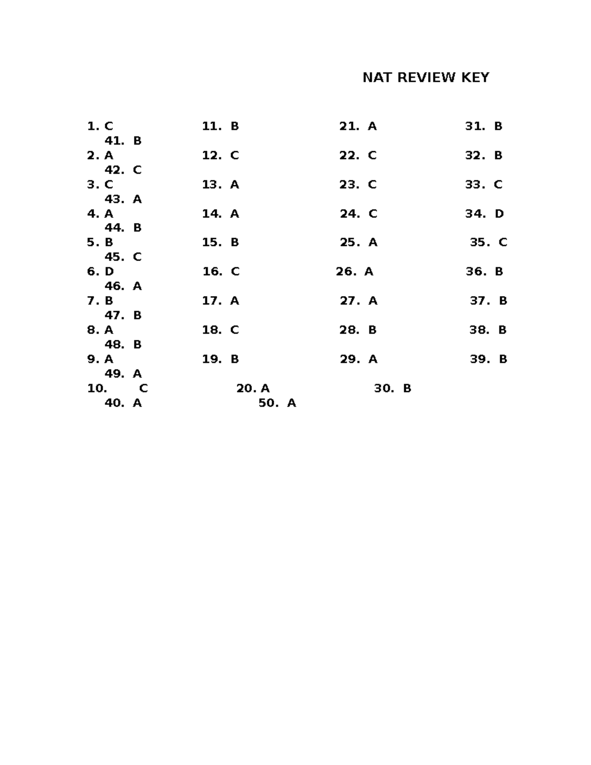 NAT Review Key 1 & 2 - Answer Key for Corrections - Studocu