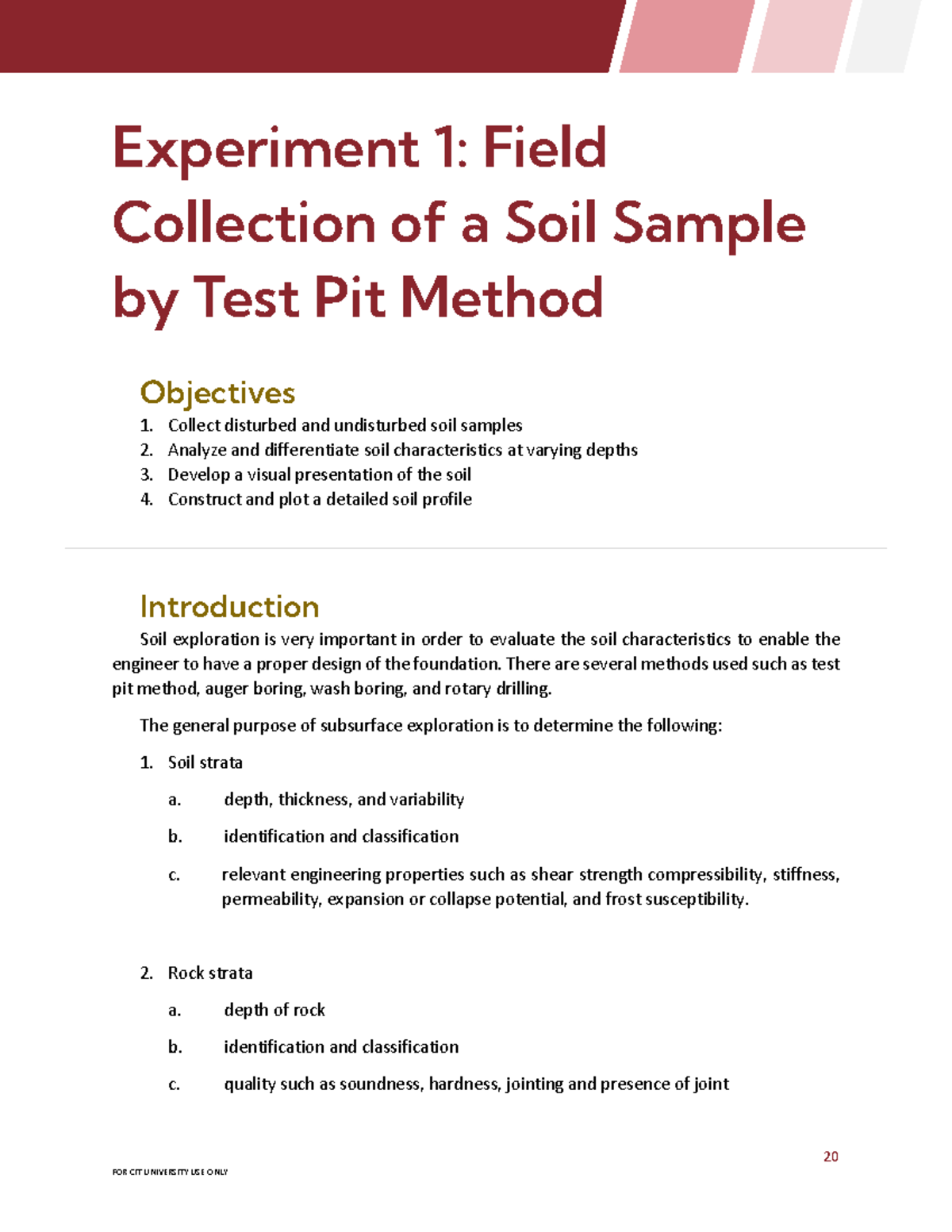 Lab Experiment 1: Soil Sample Collection via Test Pit Method - Studocu