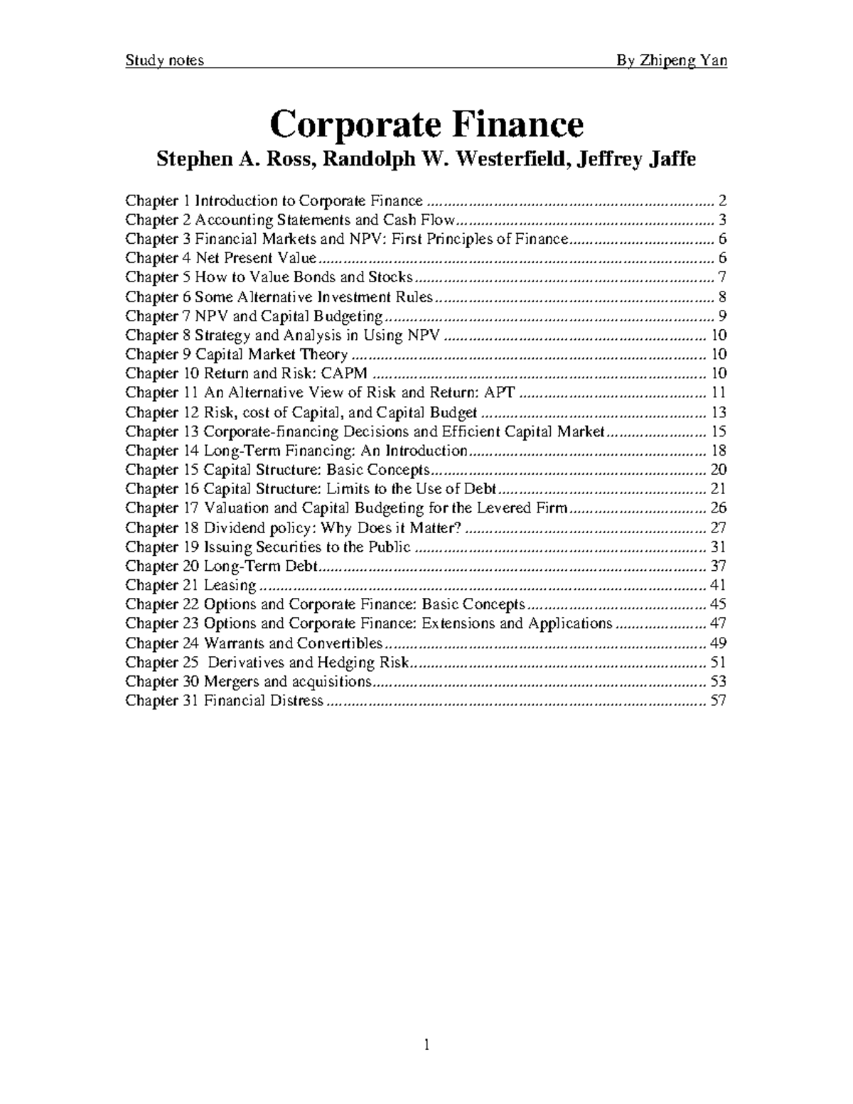 Corporate Finance Notes - Comprehensive Guide (FN 301) - Studocu