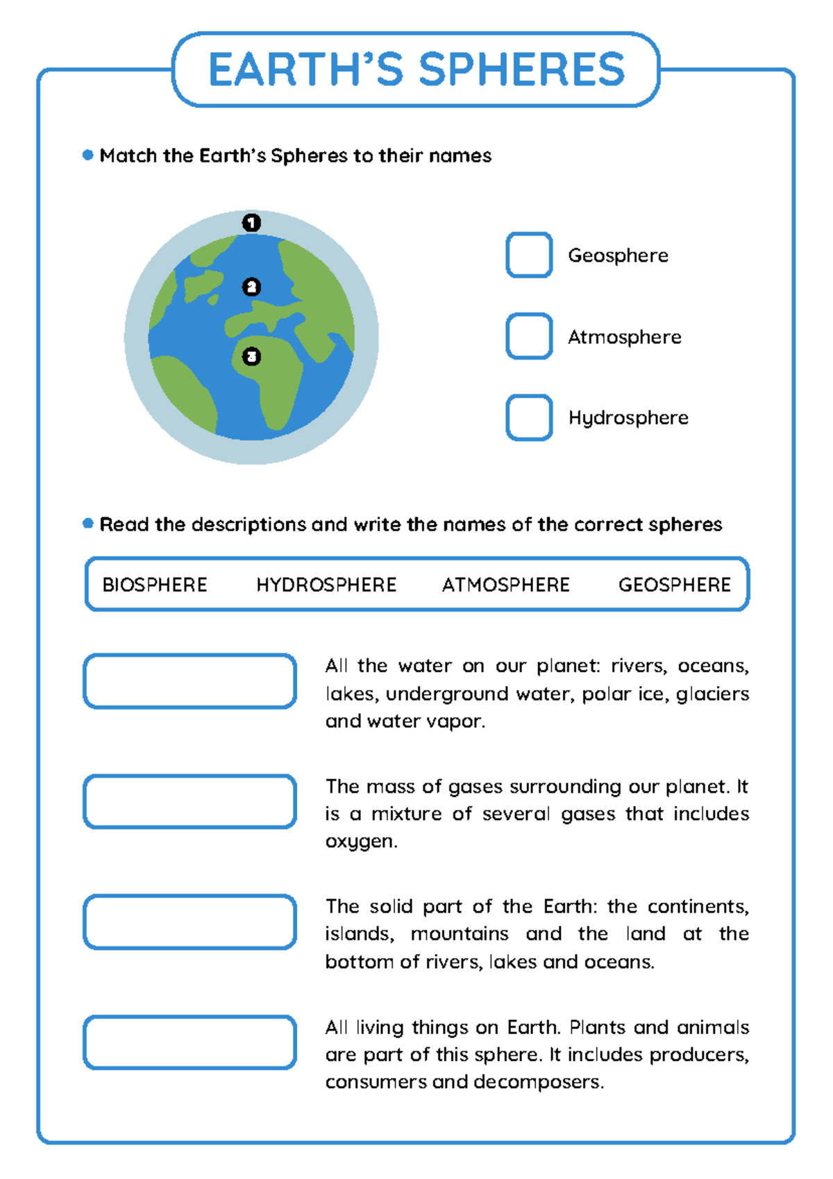SPHERES Activity: Matching Earth’s Spheres (Geosphere, Atmosphere ...