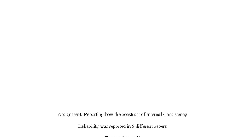 PSY 202: Internal Consistency Reliability in 5 Studies - Assignment ...