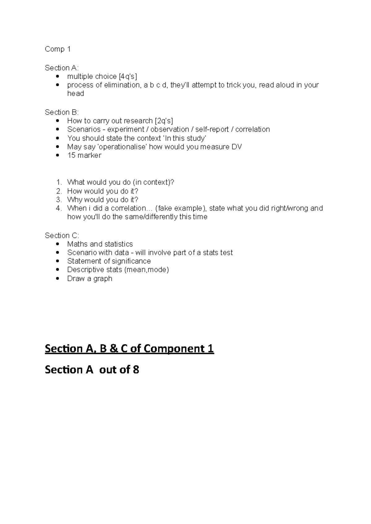 Psych OCR Comp 1 Exam Practice Guide for Multiple Choice & Research ...