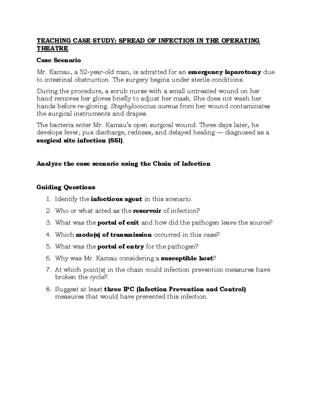 Teaching Case Study: Infection Spread in Operating Theatre Analysis ...