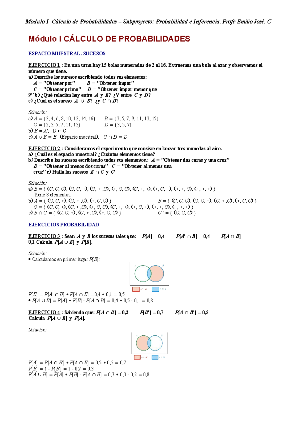 Modulo I: Cálculo de Probabilidades - Ejercicios y Soluciones - Studocu