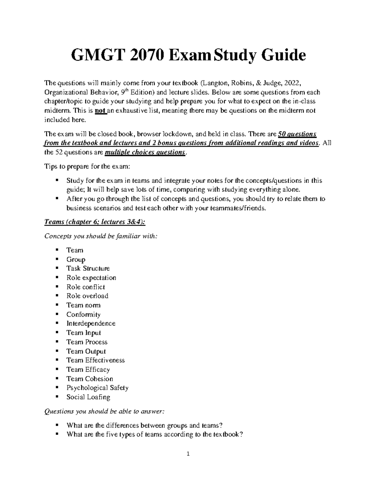 GMGT 2070 Exam Study Guide - GMGT 2070 Exam Study Guide The questions ...
