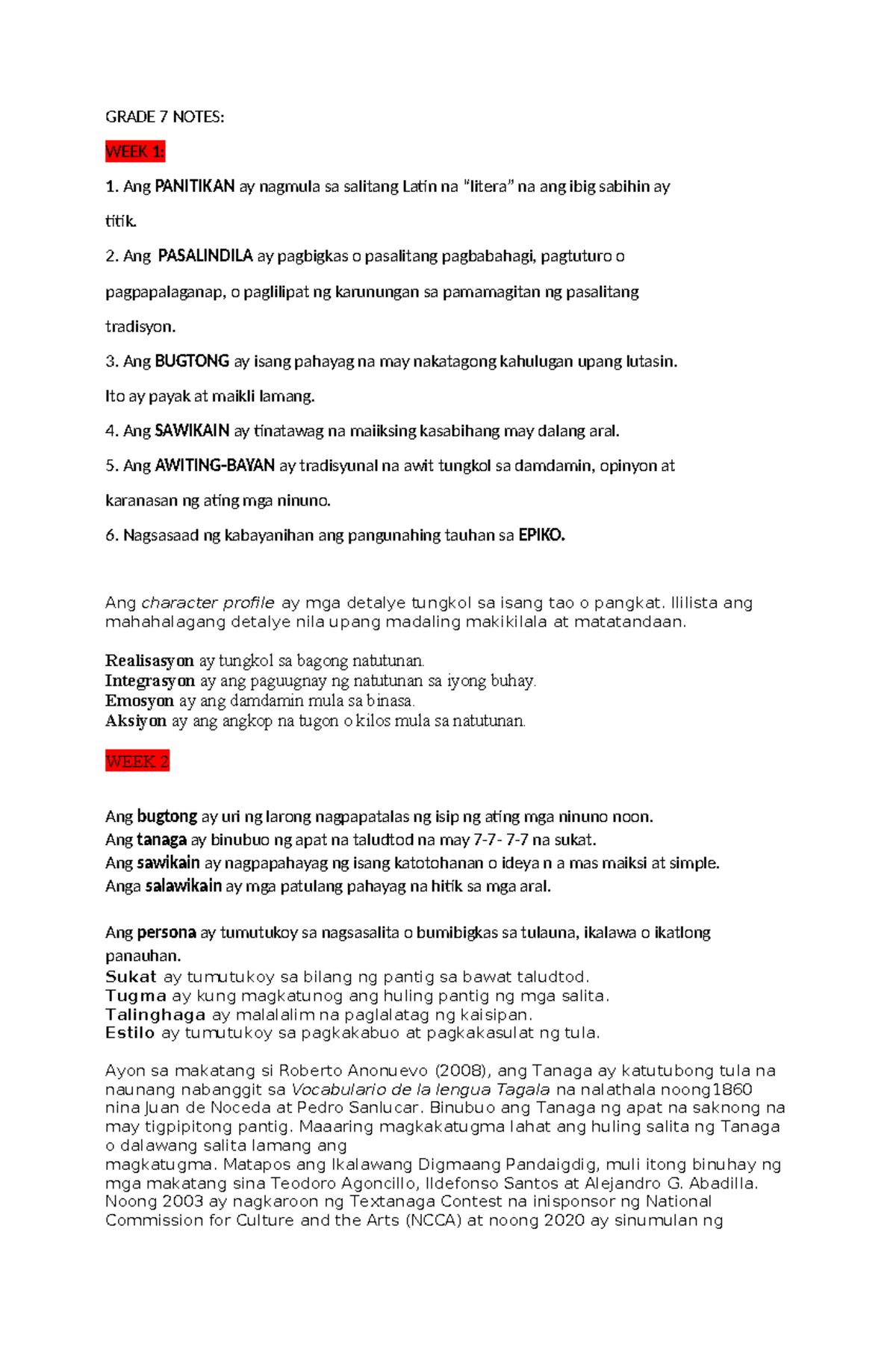 Grade 7 Filipino Final Exam Notes: Key Concepts and Learnings - Studocu