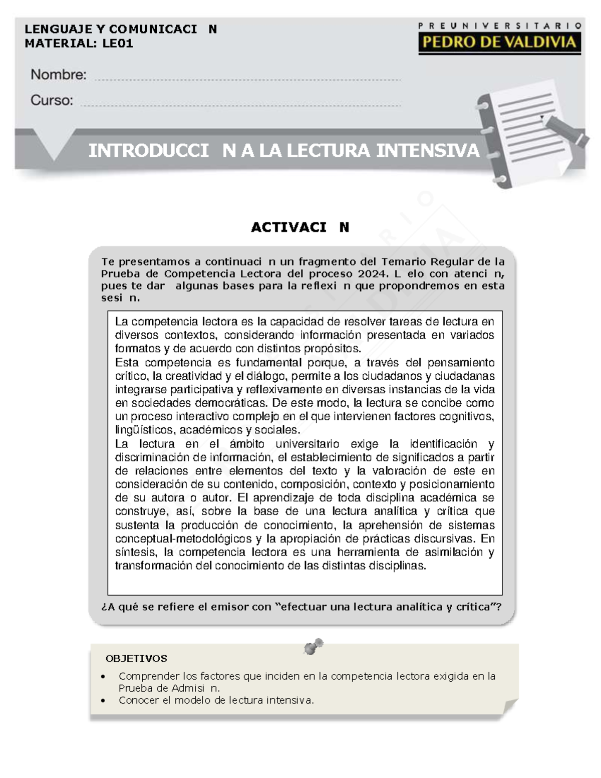 5423-LE01 - Guía de Lectura Intensiva y Competencia Lectora - Studocu
