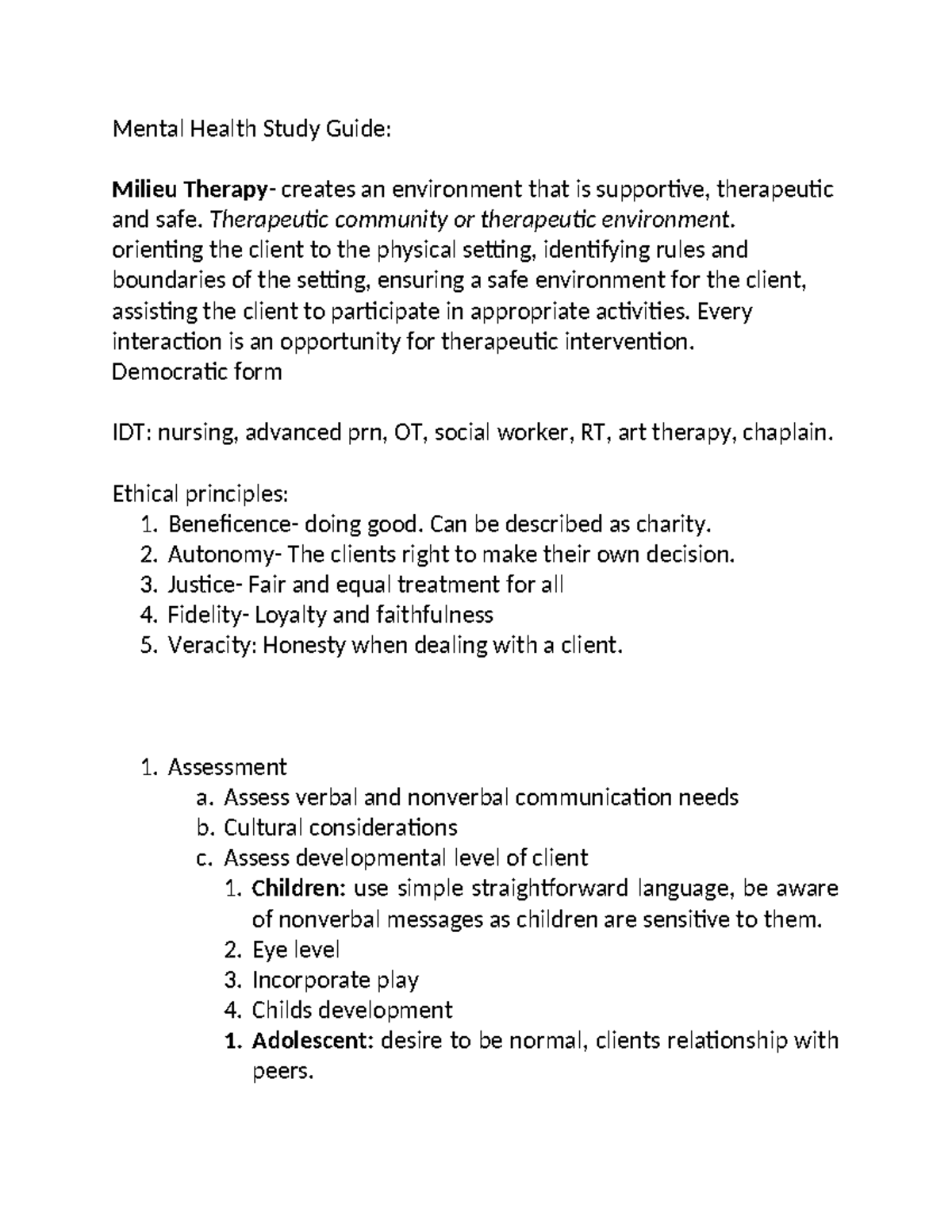 Mental Health Study Guide: Exam 1 Overview and Key Concepts - Studocu