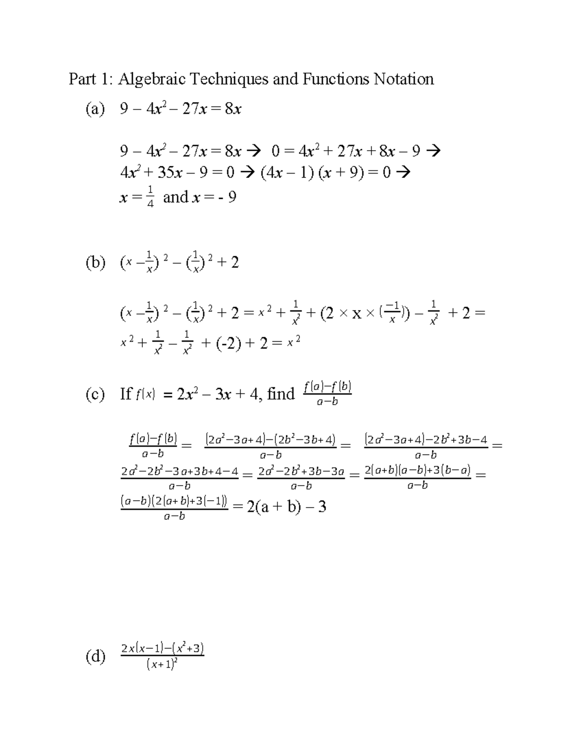 Math Task: Algebraic Techniques & Graphing (MATH 101) - Studocu