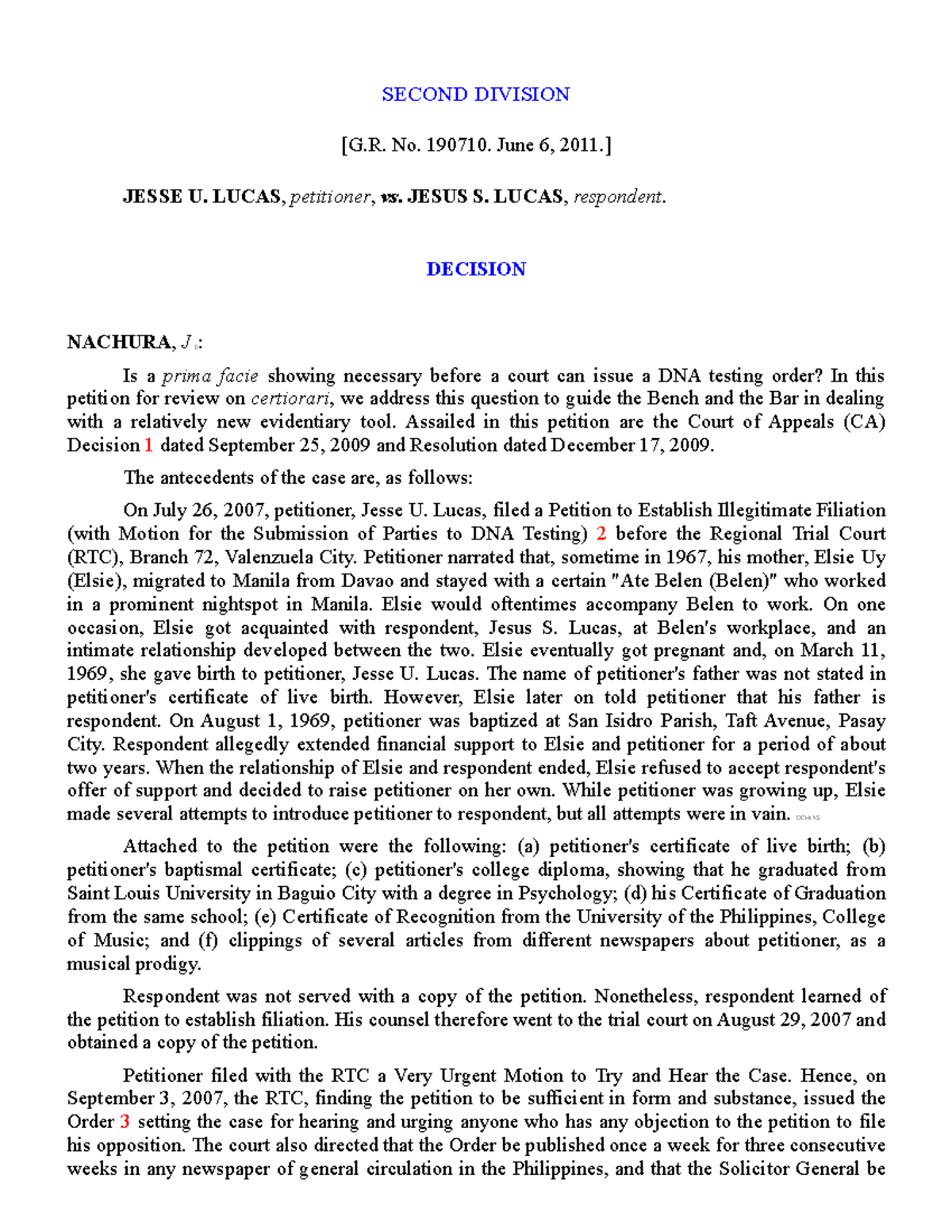 Lucas v. Lucas: Supreme Court Ruling on DNA Testing Orders in Paternity ...