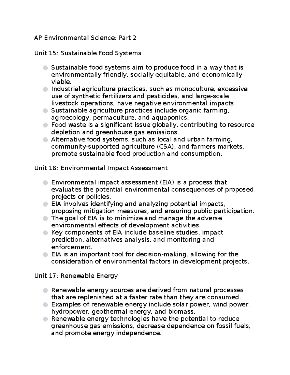 ENVS 2 - Sustainable Food Systems, EIA, Renewable Energy Overview - Studocu