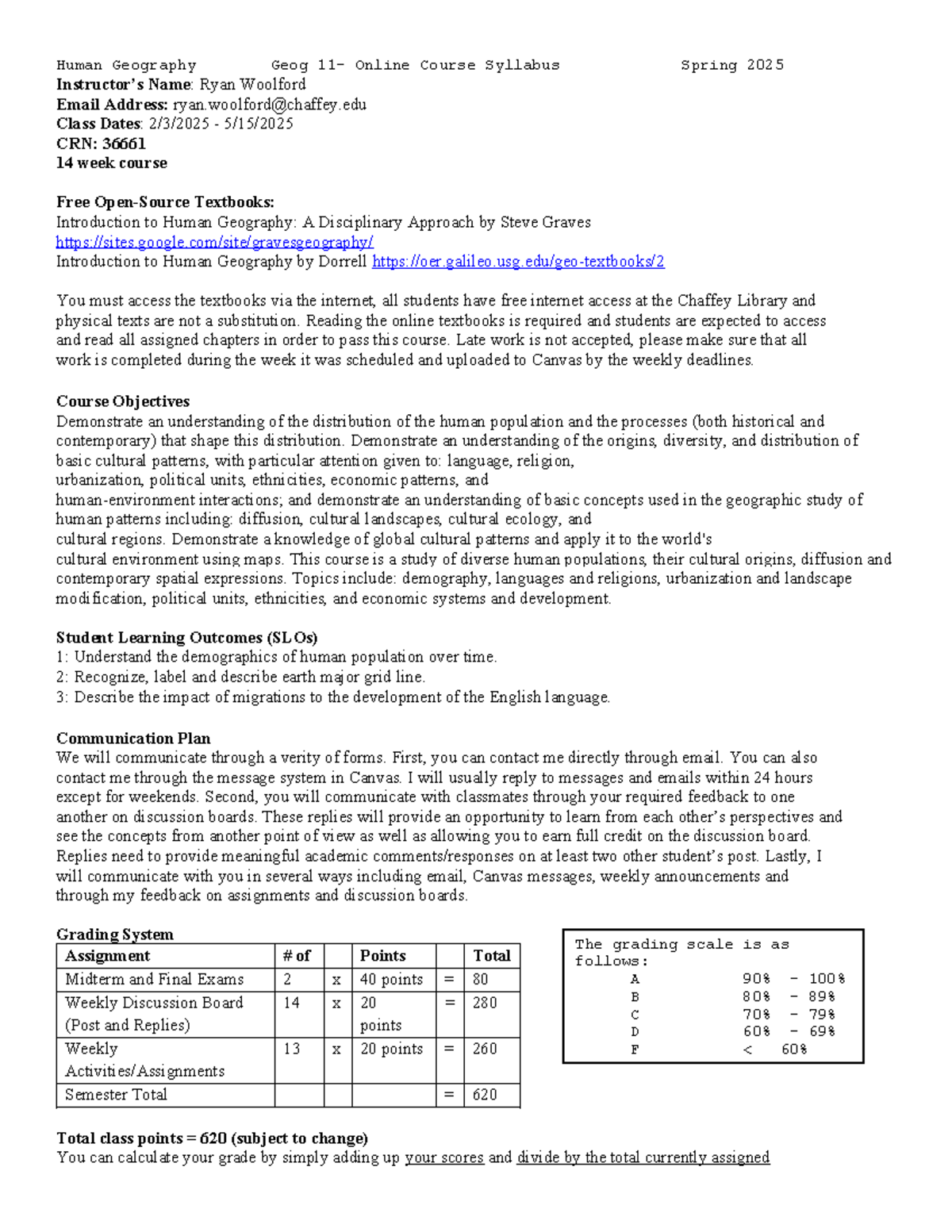 Geog 11 Online Course Syllabus: Human Geography Spring 2025 - Studocu