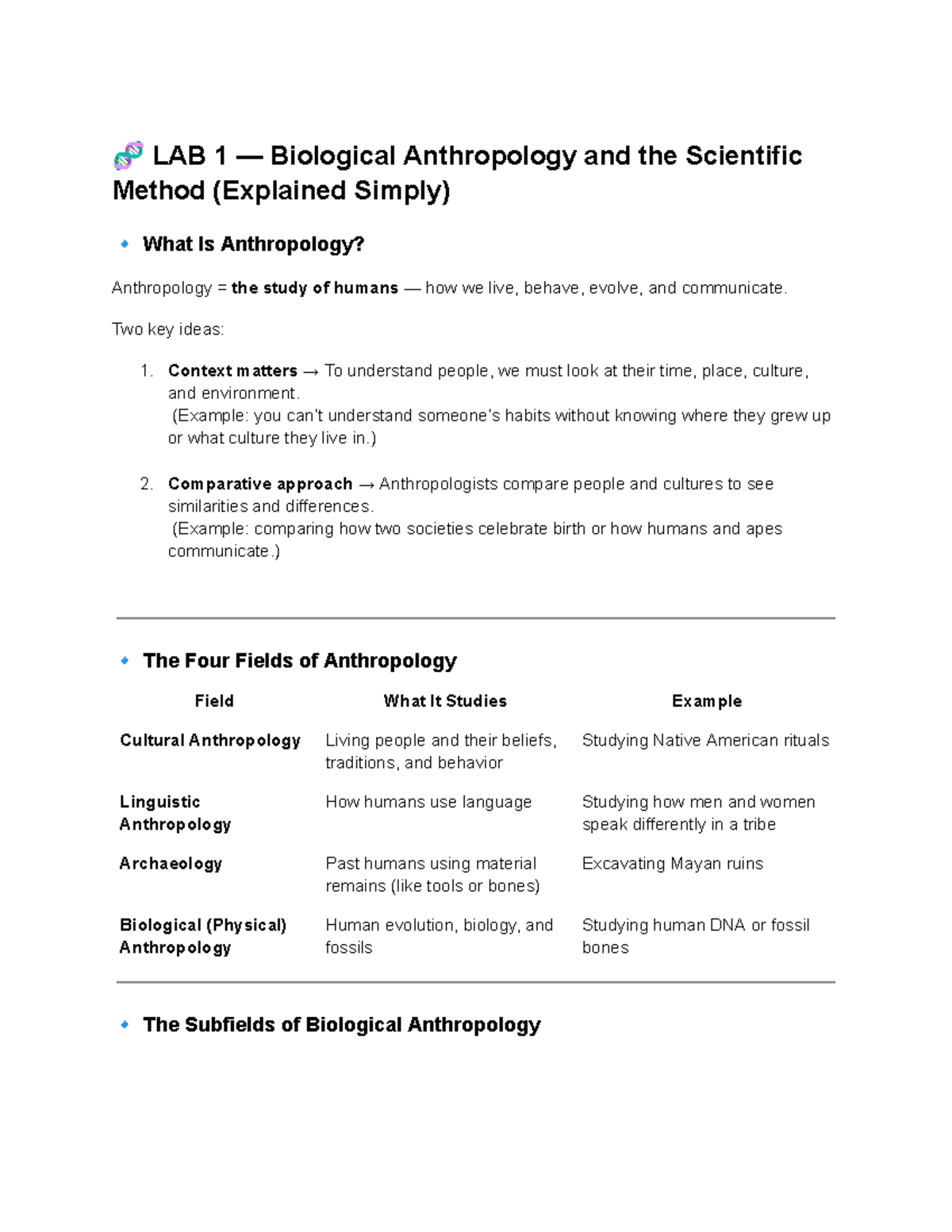 Biological Anthropology Lab 1: Scientific Method & Key Concepts - Studocu