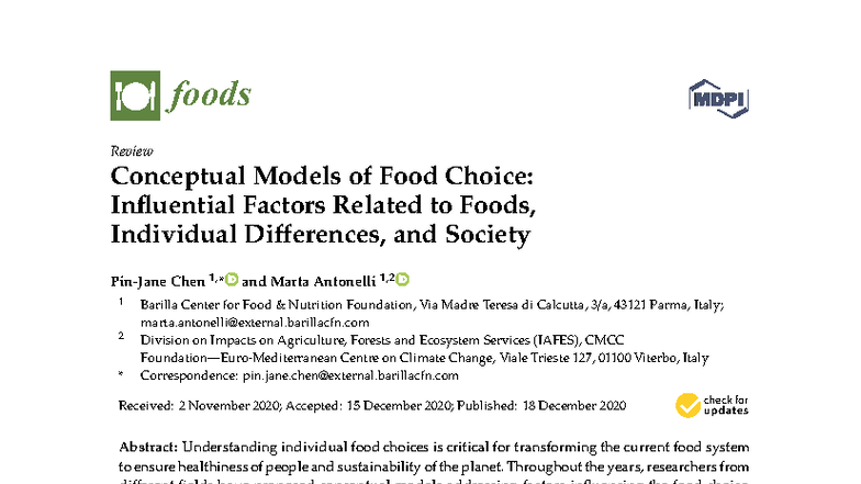 Conceptual Models of Food Choice: Influential Factors and Frameworks ...