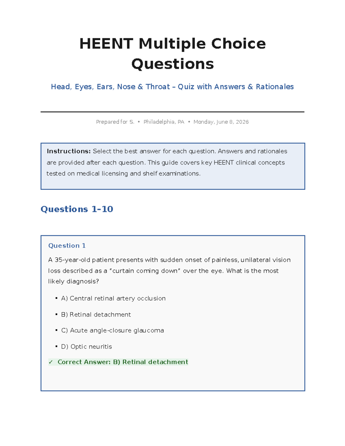 HEENT 2026 MCQ Study Guide: Head, Eyes, Ears, Nose, Throat Quiz - Studocu