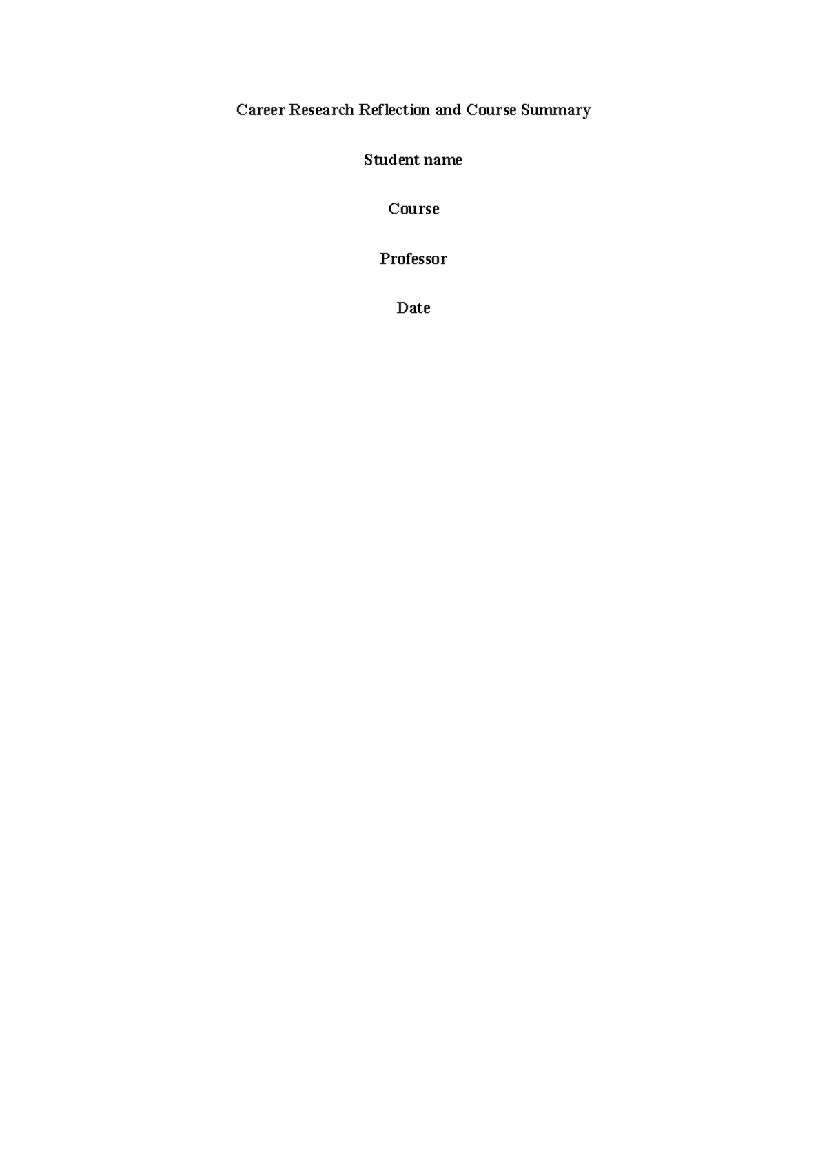 Career Research Reflection & Summary for Counseling Course - Studocu