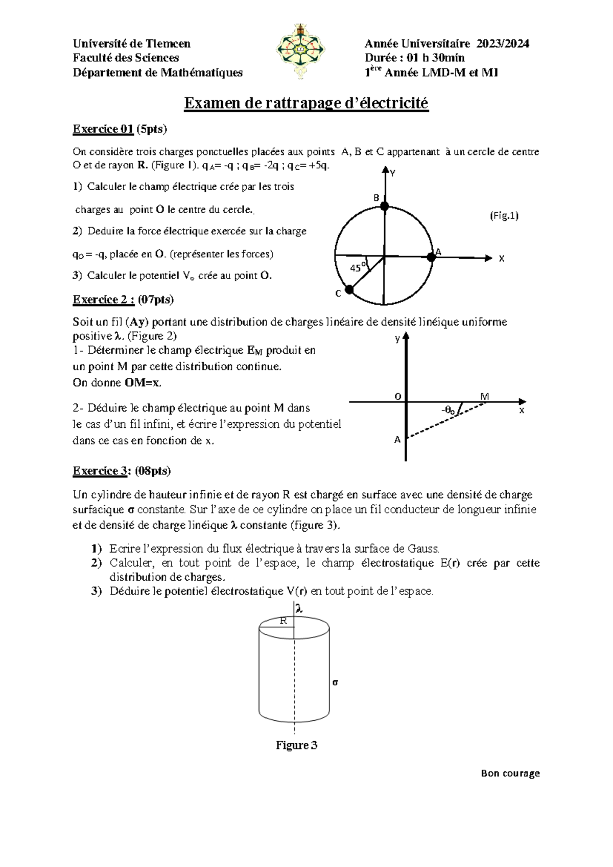 Examen de rattrapage PHYS2 - Corrigé 1ère Année et MI 2023-2024 - Studocu