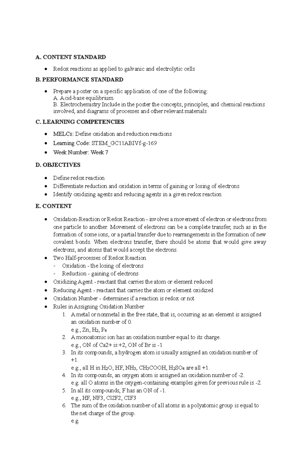 Chemistry II: Redox Reactions & Electrochemistry - Week 7 Notes - Studocu