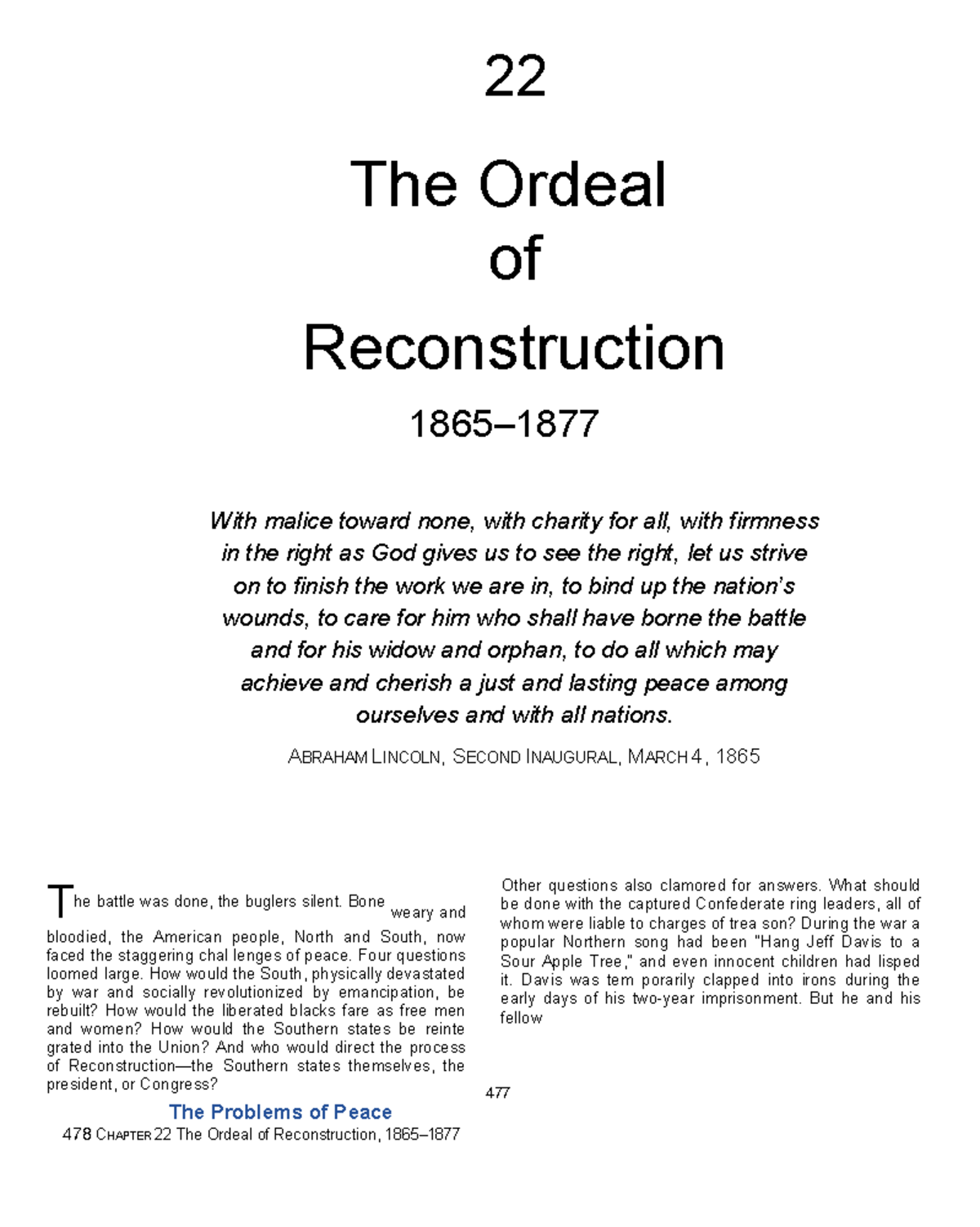 Chapter 22 the ordeal of reconstruction - 22 The Ordeal of ...
