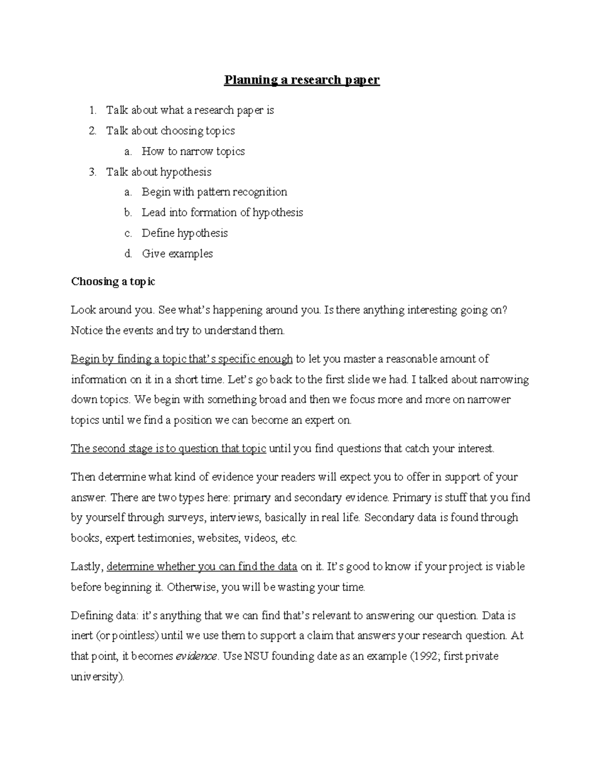 Research Paper Planning: Topics, Hypothesis, and Data Collection - Studocu