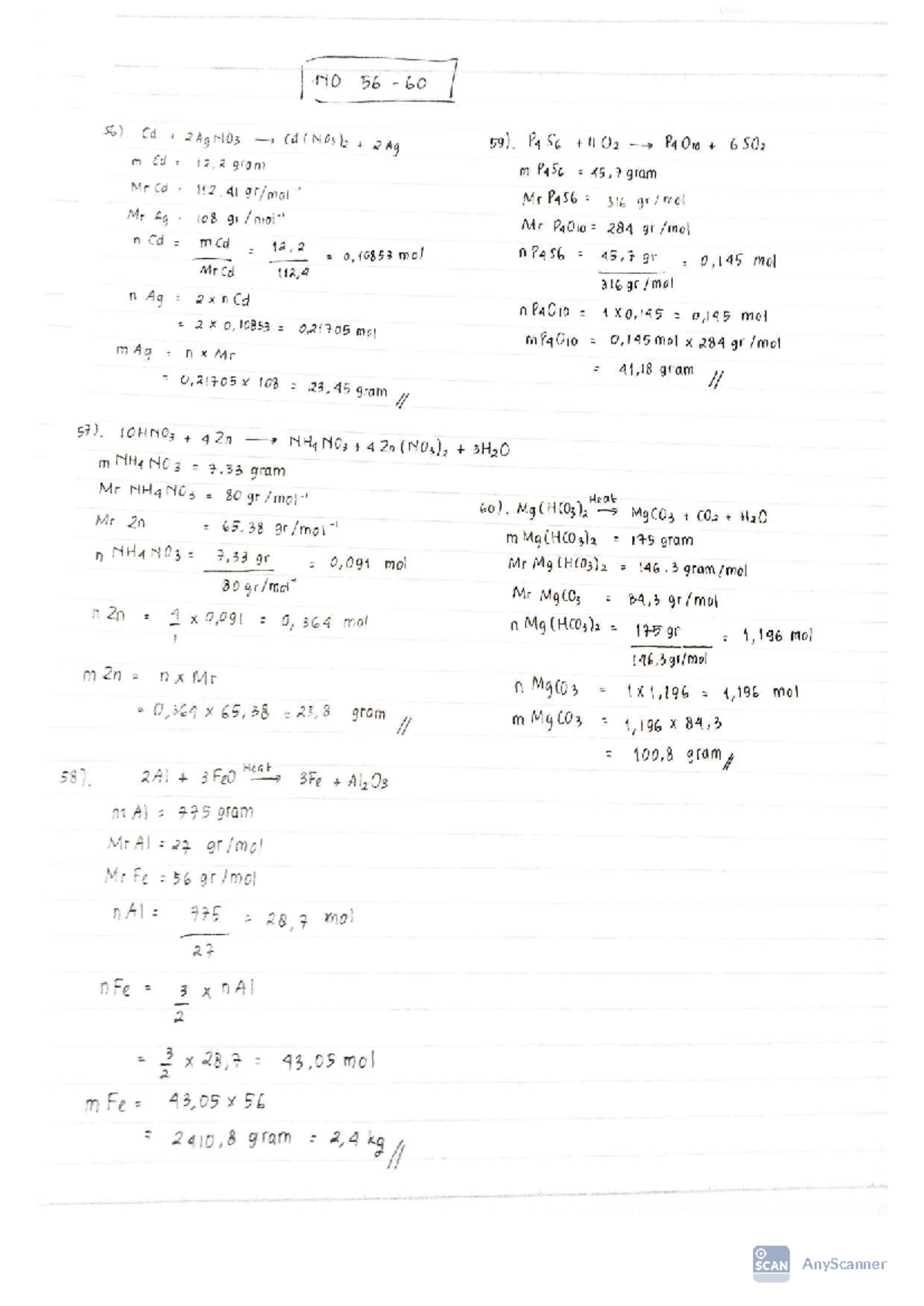 Chemistry Notes: Reactions and Calculations (No 56-60) - Studocu