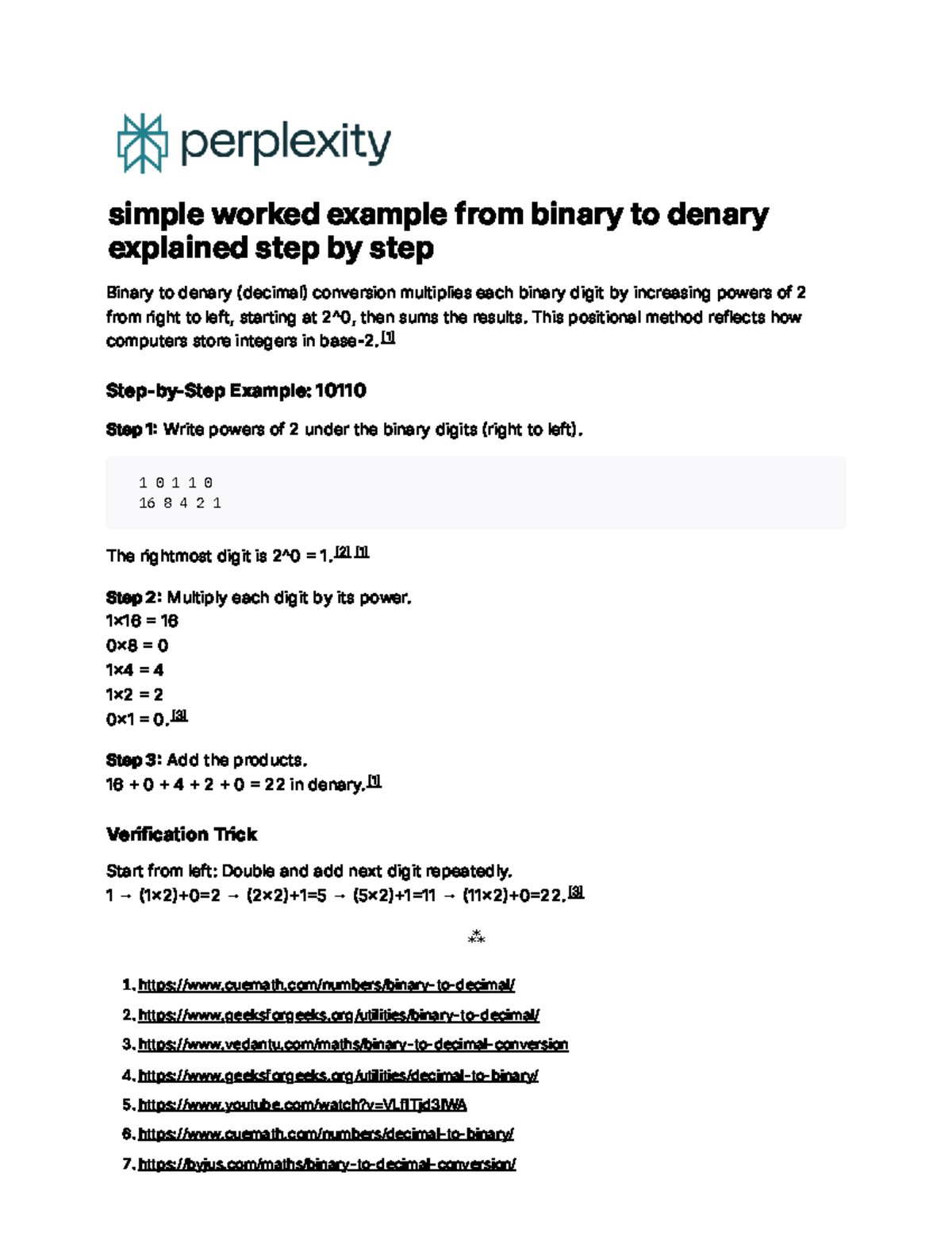 Binary to Denary Conversion: Step-by-Step Example - Studocu