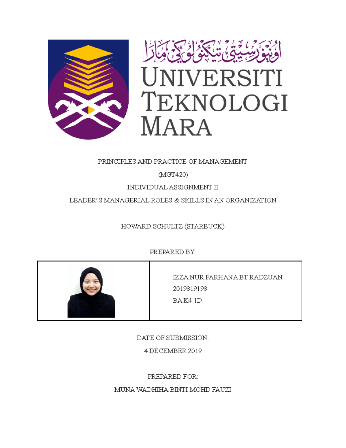 Starbucks-leadership - PRINCIPLES AND PRACTICE OF MANAGEMENT (MGT420 ...