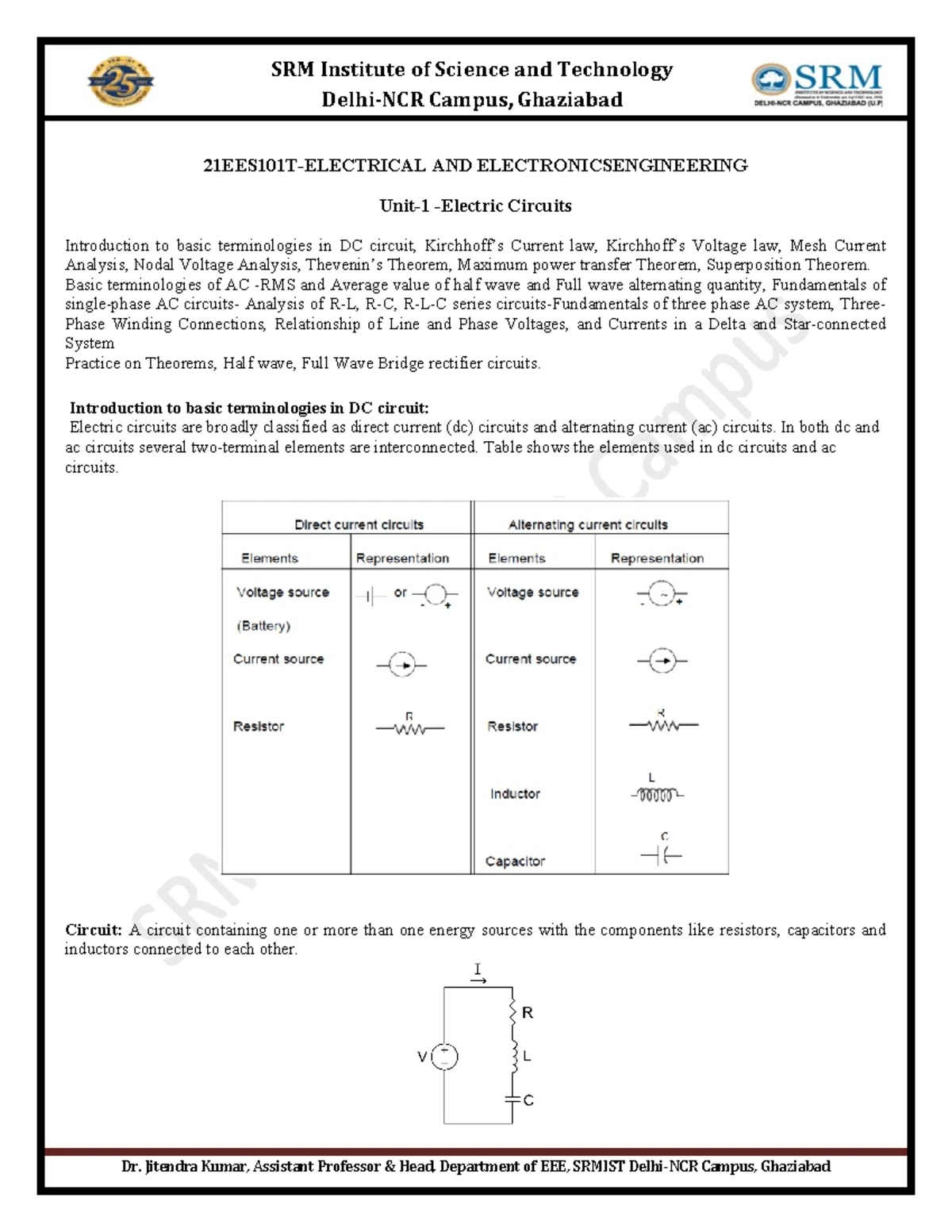 SRMIST EEE Curriculum Regulations 2018-19: Volume 2 Overview - Studocu