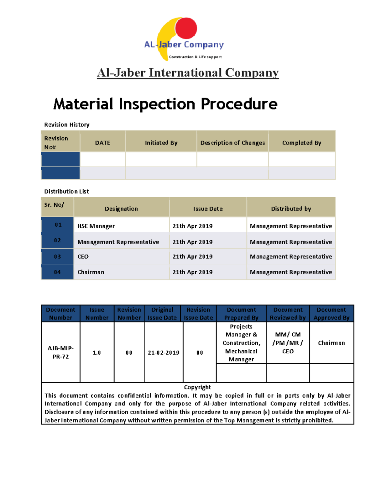 AJB-MIP-PR-72 Material Inspection Procedure & Guidelines - Studocu