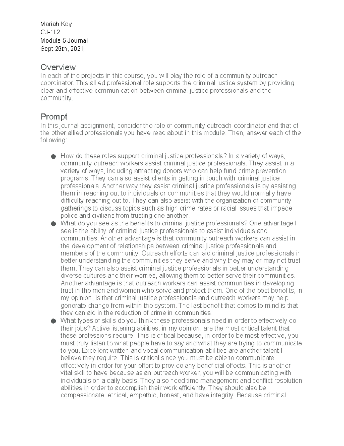 Module 5 Journal-Supporting Roles - Chase Mabou CJ-112 Intro to ...