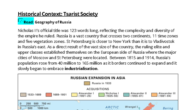 Tsarist Society: Geography & Demographics Challenges (HIST 101) - Studocu