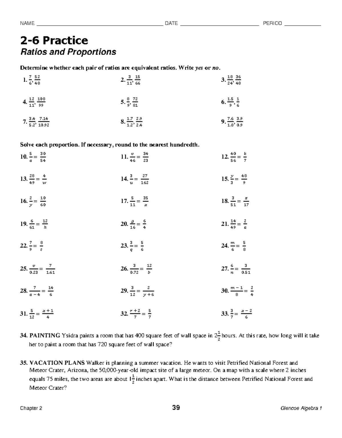 Algebra 1 (2.6) Additional Practice: Ratios & Proportions - Studocu