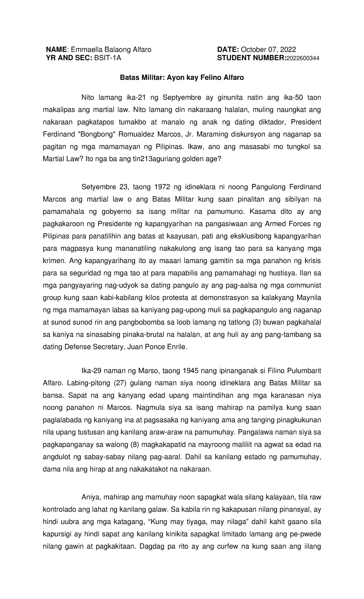 Activity-2-RPH - iNTERVIEW - NAME : Emmaella Balaong Alfaro DATE ...