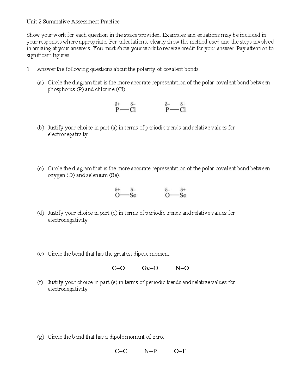 Unit 2 Summative Assessment Practice: Covalent Bonds & Lattice Energy ...