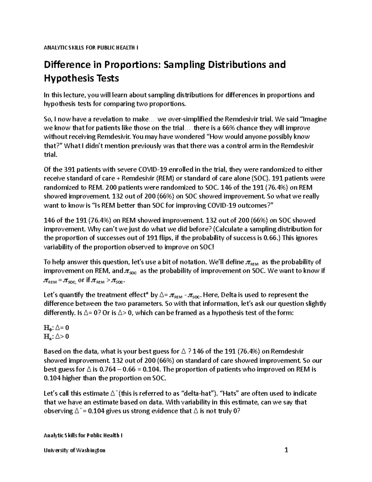 Sampling Distributions & Hypothesis Tests in Public Health I - Studocu