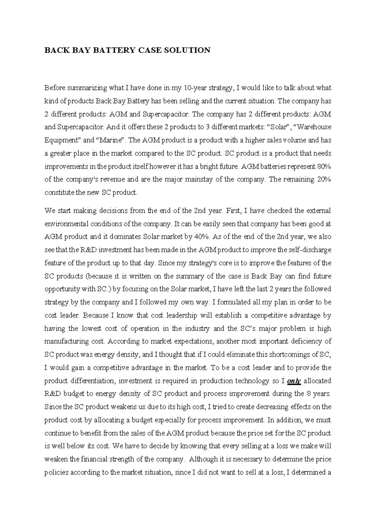 BACK BAY Battery Case Study Solution: 10-Year Strategic Overview - Studocu