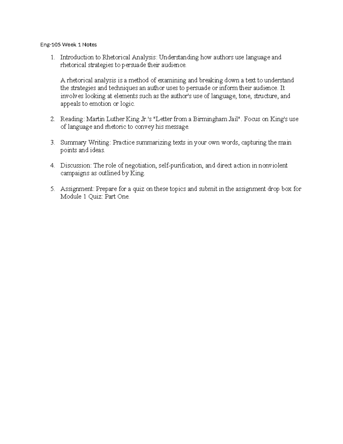 Eng-105 Week 1: Intro to Rhetorical Analysis & Key Concepts - Studocu