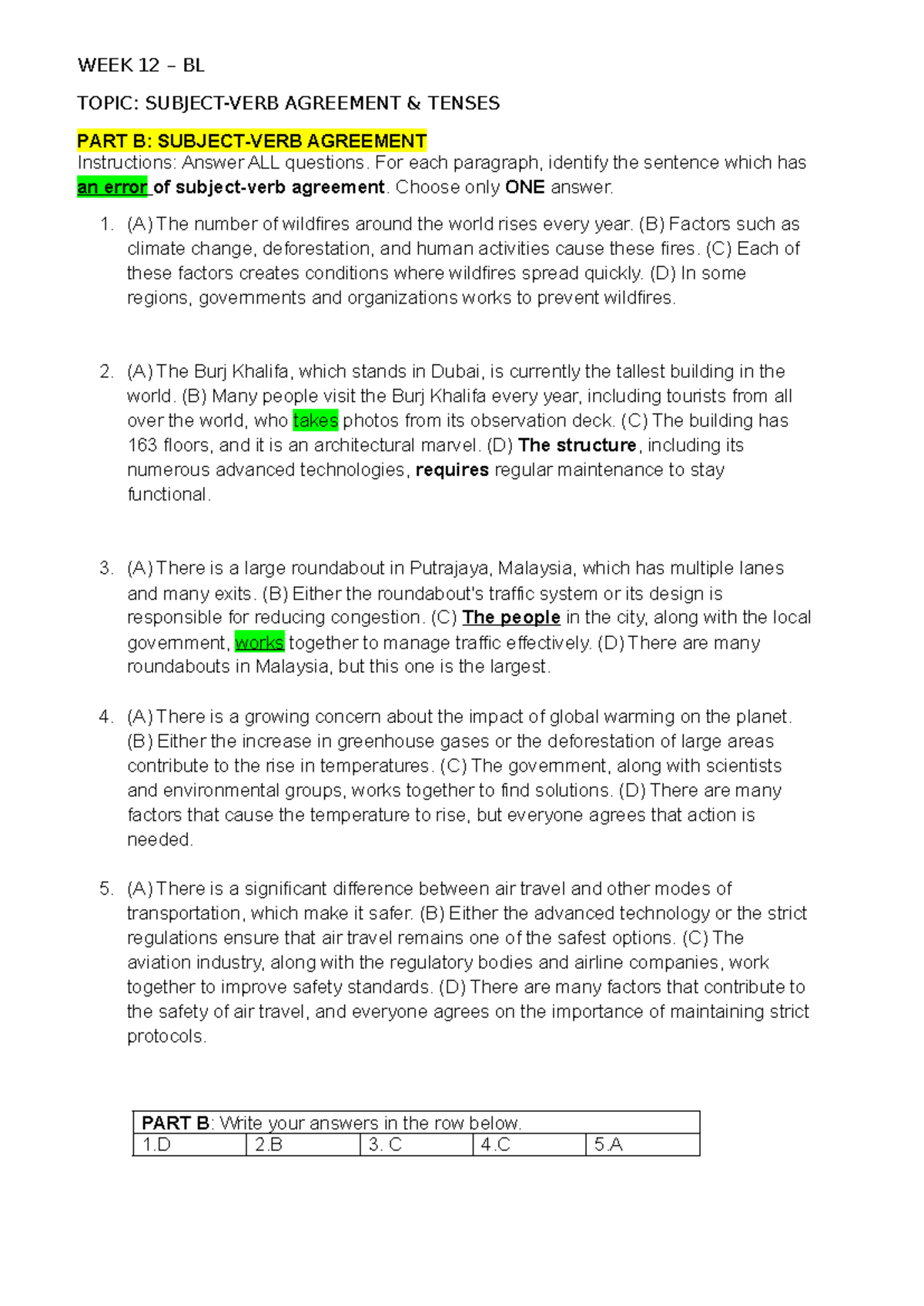 WEEK 12 BL ASSIGNMENT: AGREEMENT TENSES & VERB TENSES - Studocu