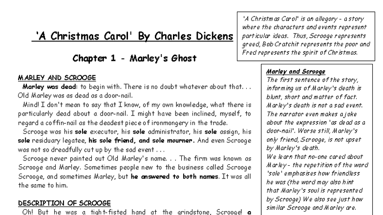 A Christmas Carol (ENG 101) Chapter 1-2 Summary & Analysis Notes - Studocu